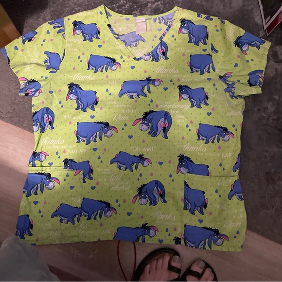 Disney | Other | Disney Lime Green Eeyore Scrub Top | Poshmark